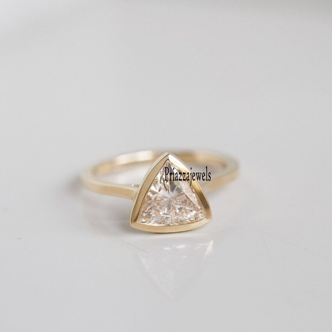 Bezel Set Moissanite Ring, Trillion Cut Moissanite Engagement Ring, 1. ...