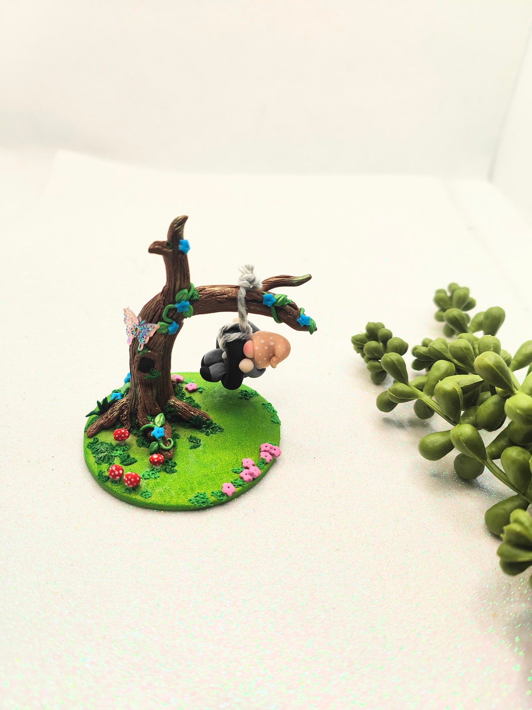 Gnome on a Swing, Garden Gonk, Cottagecore Gnome, Mushroom Gnome ...