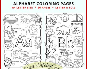 26 Pages Alphabet Coloring Book Printable for Kids, Alphabet Coloring ...