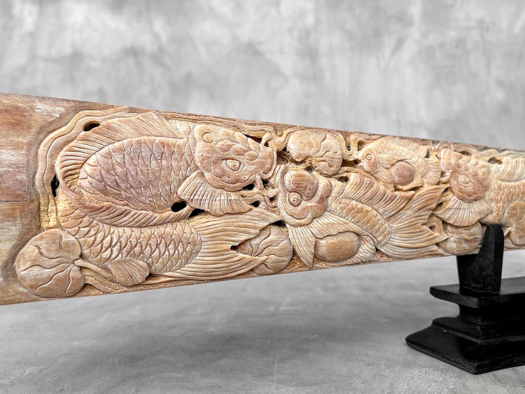 Hand Carved Swordfish Bill With Koi Carving: Coastal Decor, Home ...