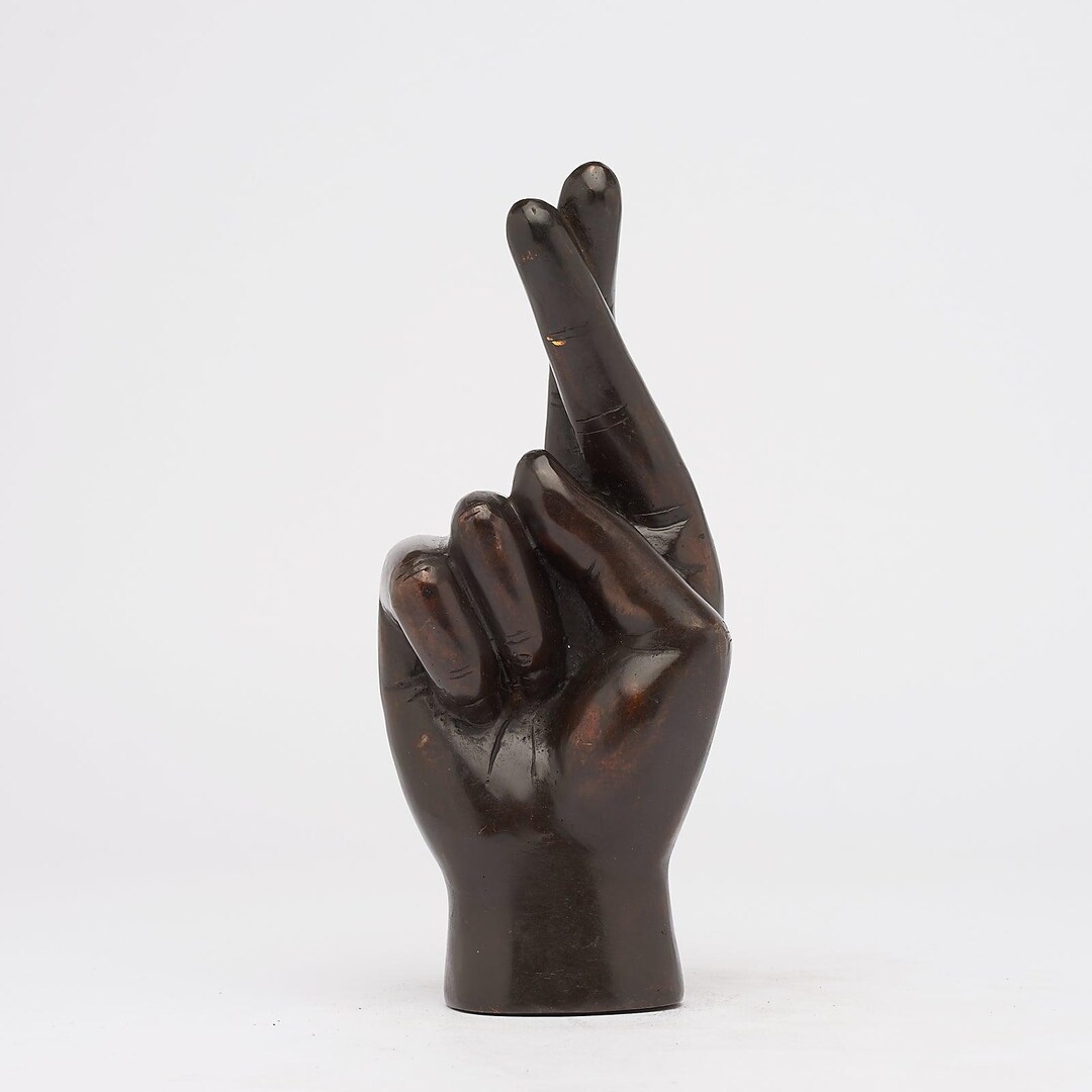 Bronze Crossed Fingers Hand Sculpture | Lucky Hand Gesture | Promise ...