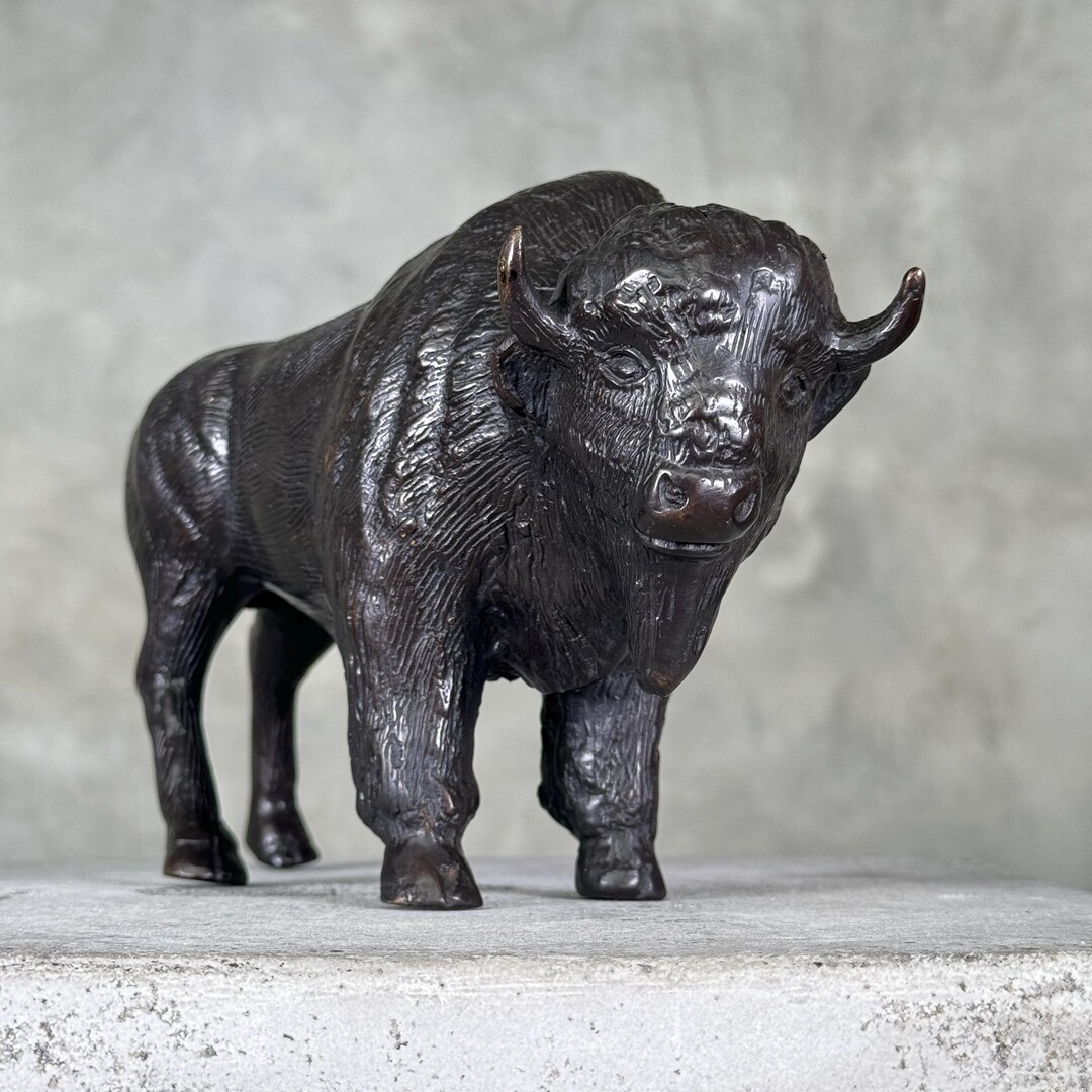 Bronze Bison Statue: Handcrafted Buffalo Sculpture, Rustic Home Decor ...