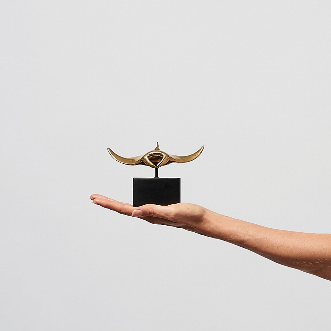 Sculpture of a Small Manta Ray on Stand Made of Gold Coloured - Etsy