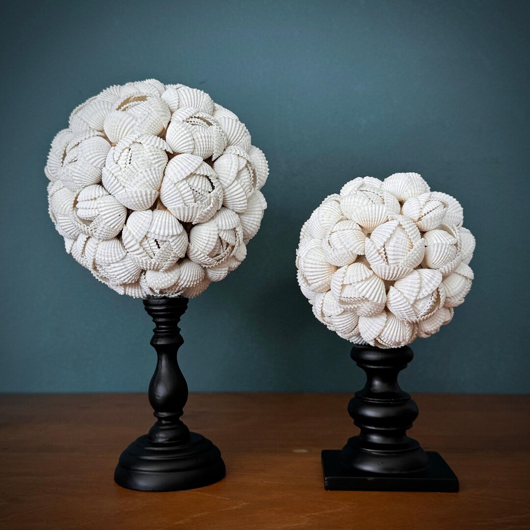 Seashell Ball Set on a Stand: Coastal Beach Decor, Minimalist Decor ...