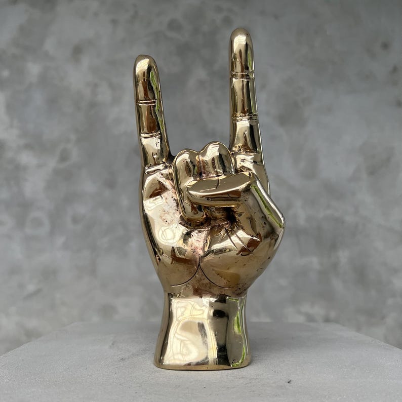 Bronze Rock on Hand Sculpture: Heavy Metal Desk Decor, Unique Home ...