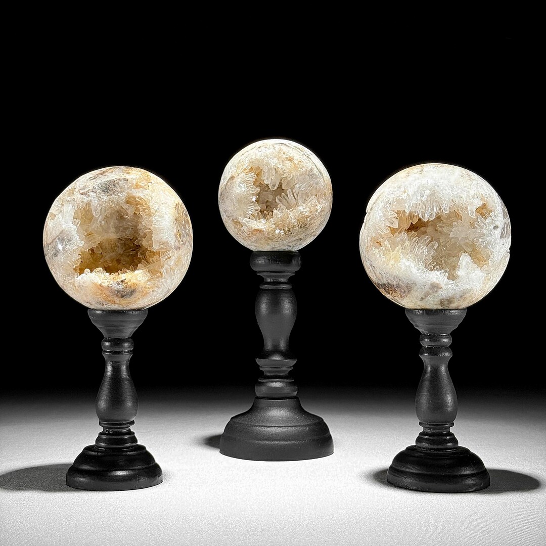 White Crystal Geode Sphere Set of 3: Crystal Home Decor, Eclectic Style ...