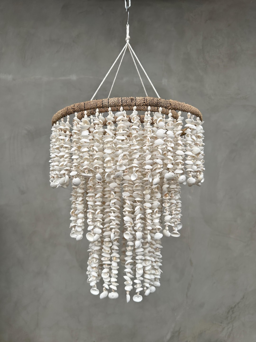 Handmade Seashell Chandelier: Boho Coastal Hanging Light, Tropical ...