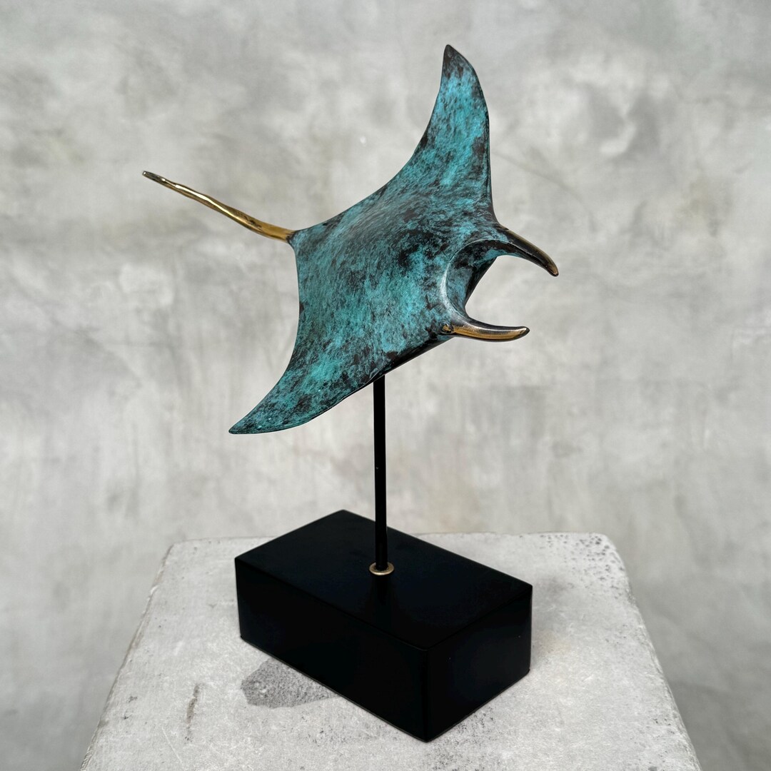 Bronze Manta Ray Sculpture: Patinated Ocean Decor, Eclectic Style ...