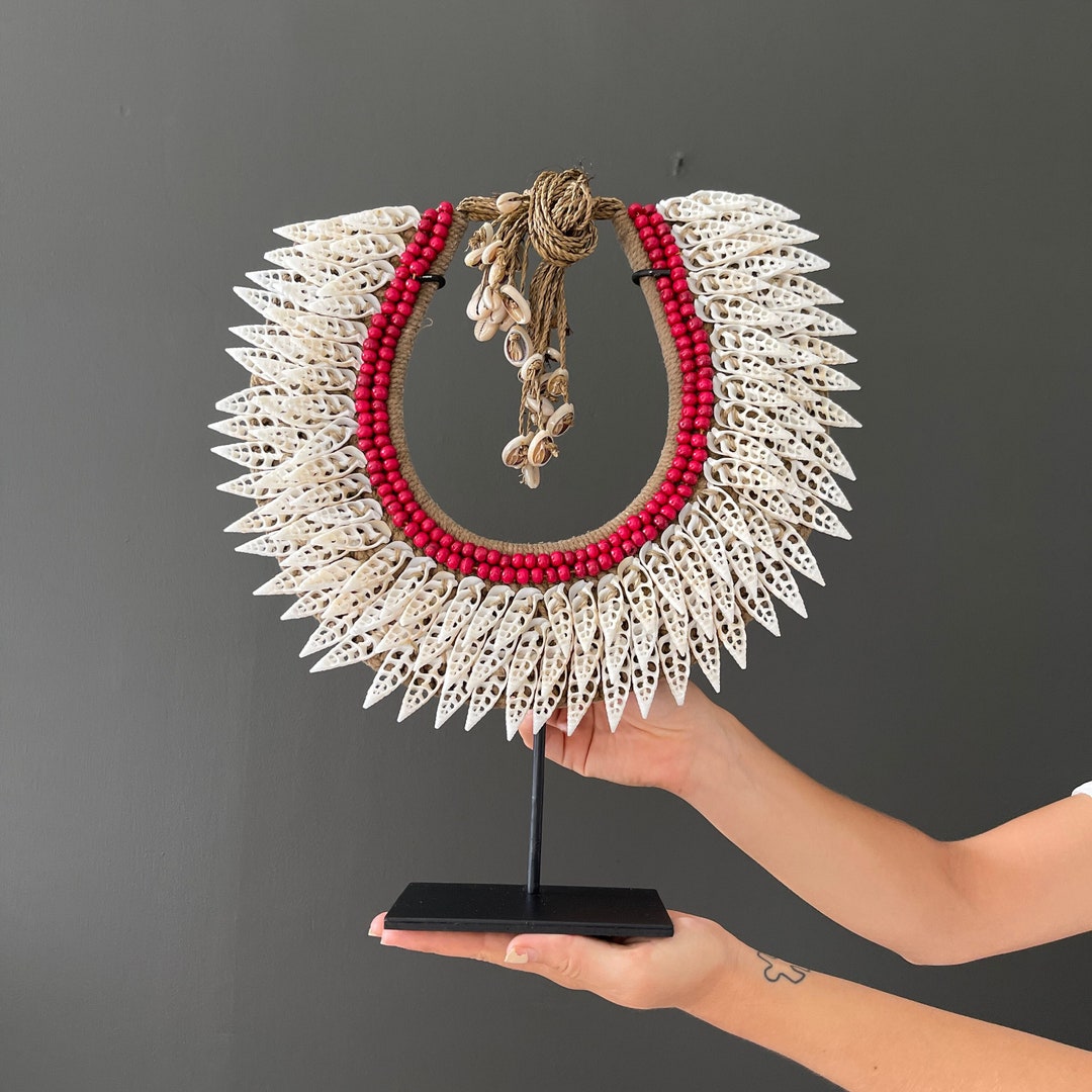 Decorative Shell Necklace on a Custom Stand White Shell Red - Etsy