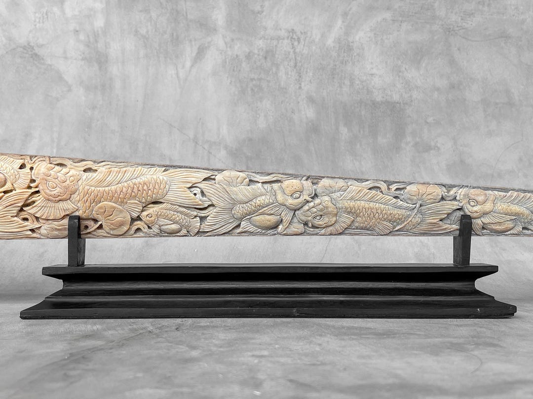 Carved Swordfish With Koi Carving - Home Styling Piece, Coastal Decor ...