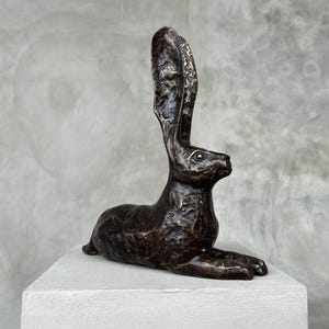 Bronze Hare Sculpture - Patinated Rabbit Statue | Handmade Wildlife Art ...