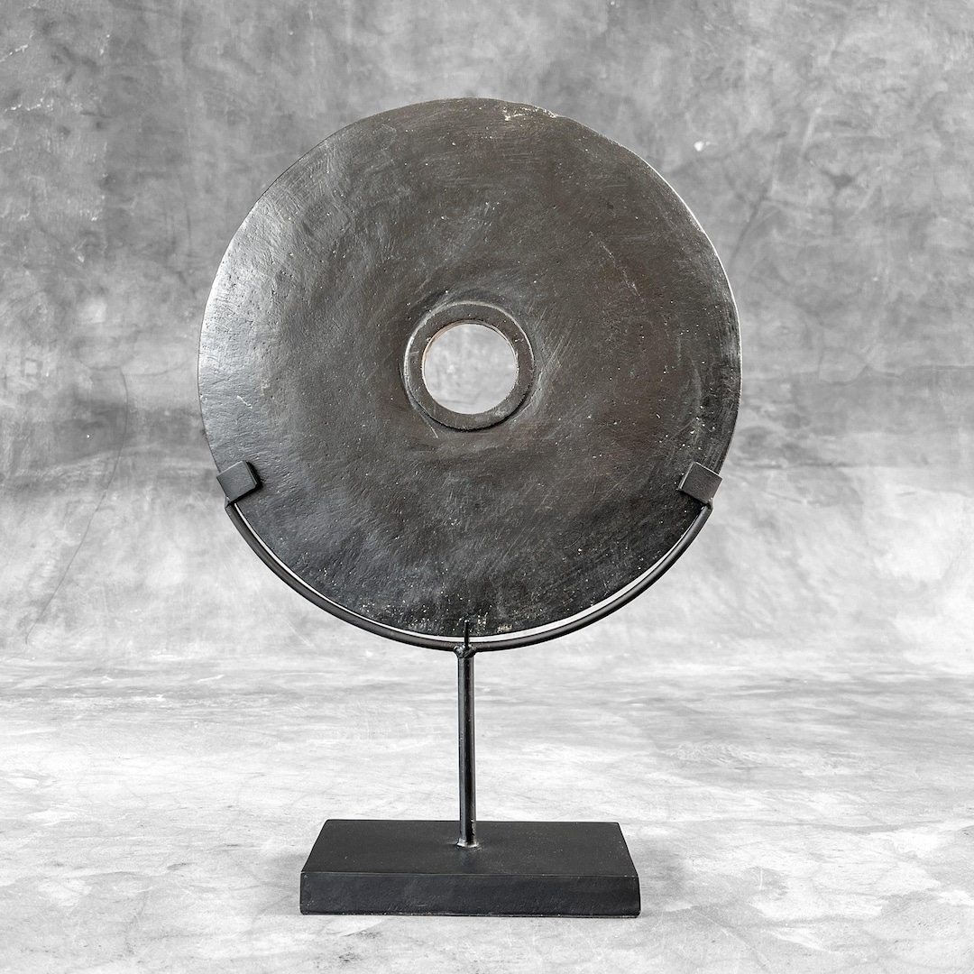Lava Stone Disc on Stand | Natural Volcanic Rock Sculpture | Minimalist ...