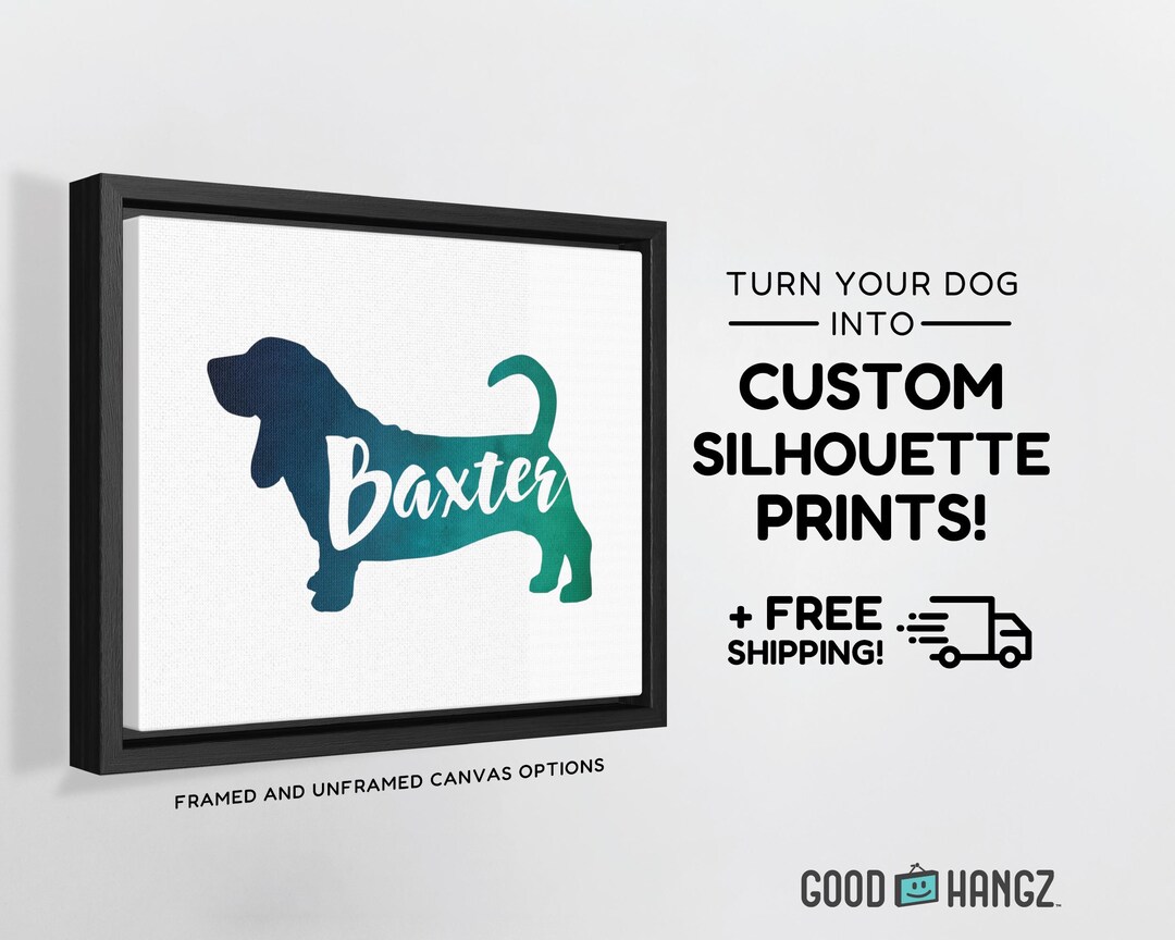 Personalized Dog Silhouette Art Print, Watercolor Art Dog Silhouette ...