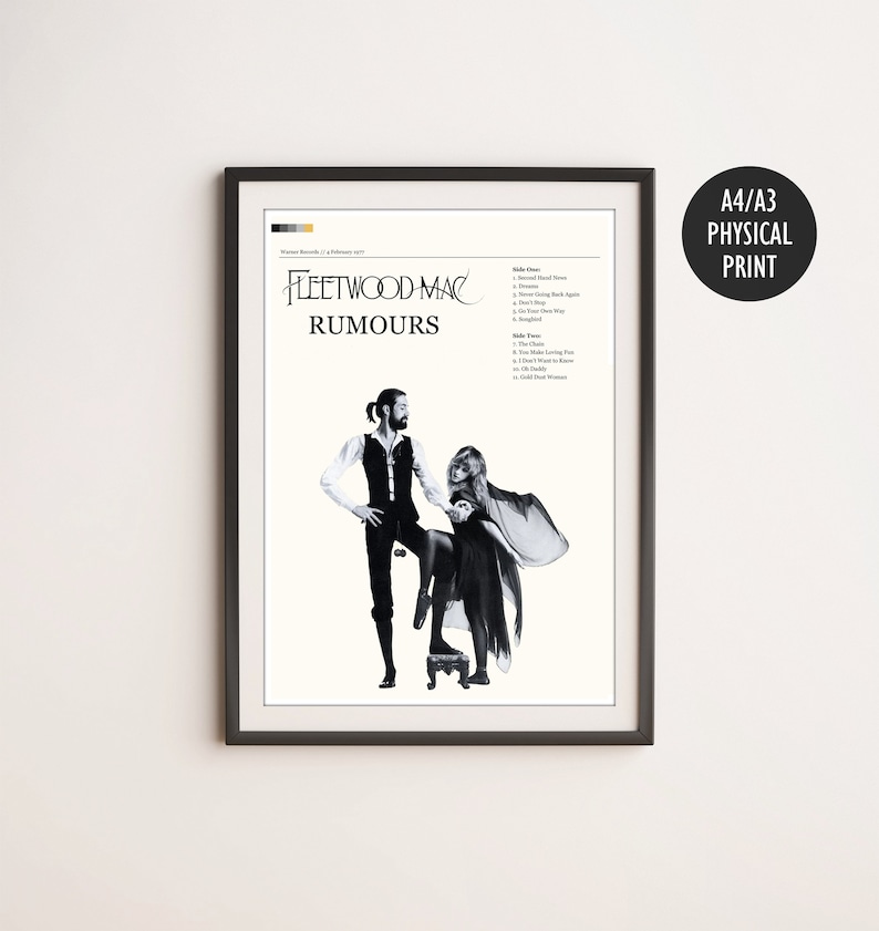 Rumours Album Cover Print Fleetwood Mac A4/A3 Wall Art - Etsy