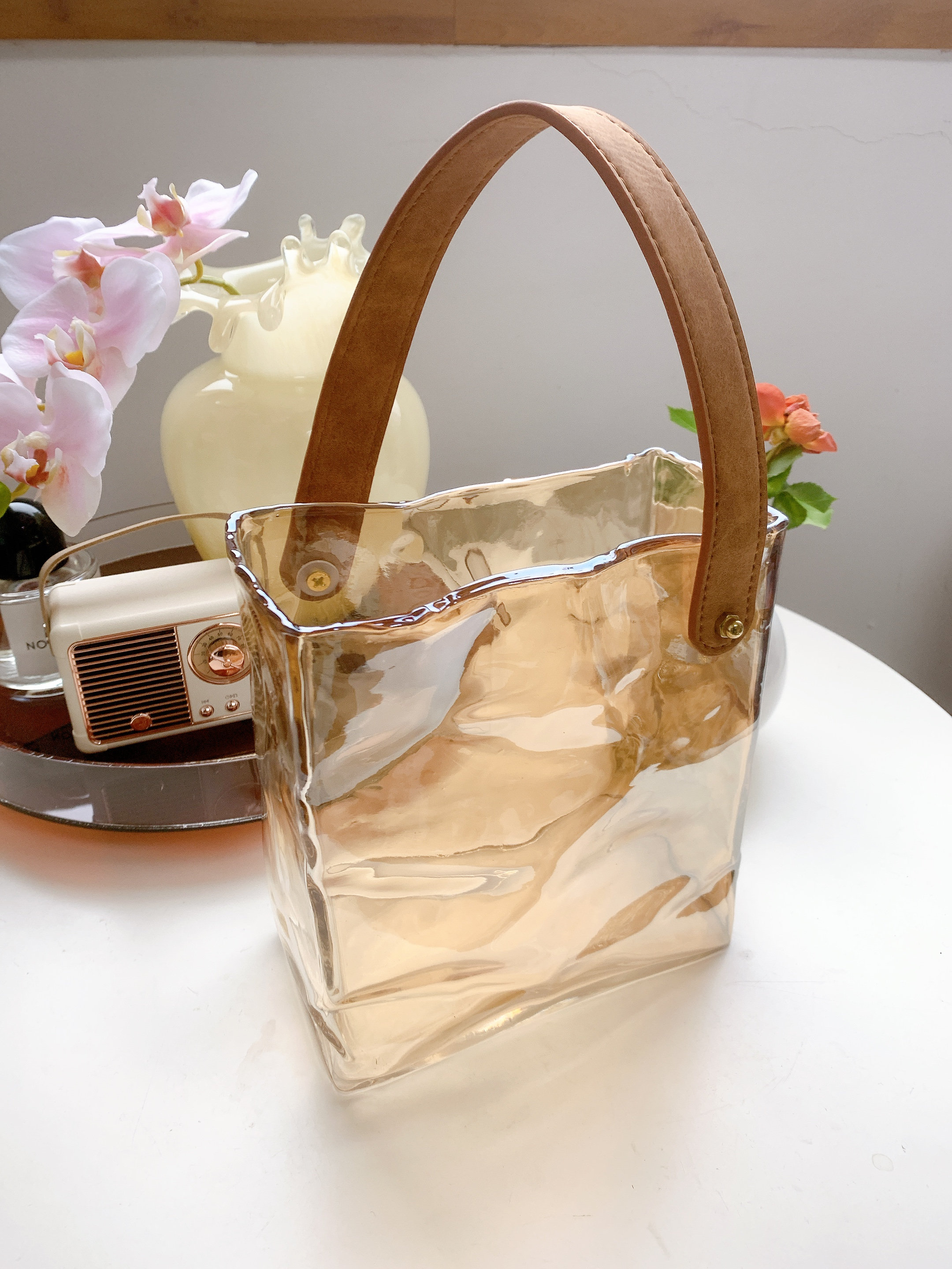 Unique Glass Tote Bag Vase, Glass Tote Bag Vase, Glass Vase Bag Fish ...