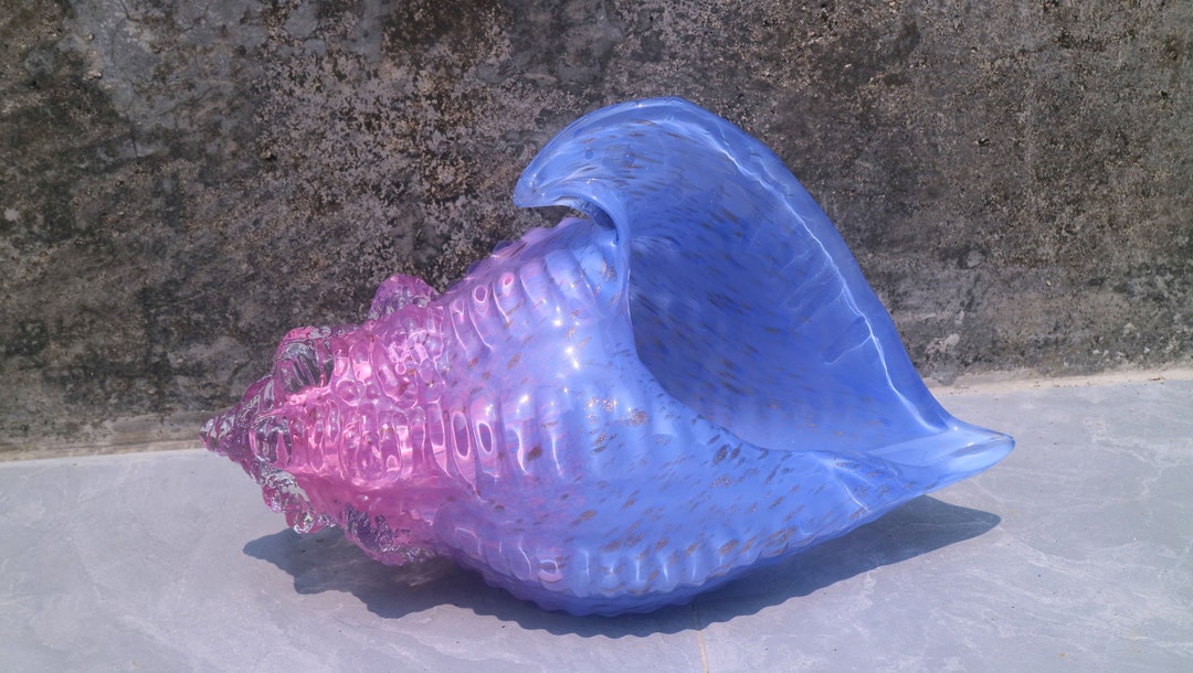 Handmade Blown Pink Blue Conch Shell Glass Sculptures,glass Conch,beach ...