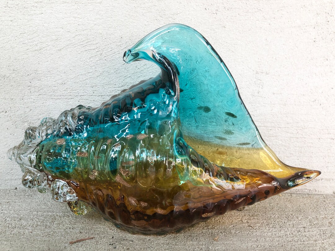 Handmade Blown Colorful Conch Shell Art Glass Sculptures Beach ...