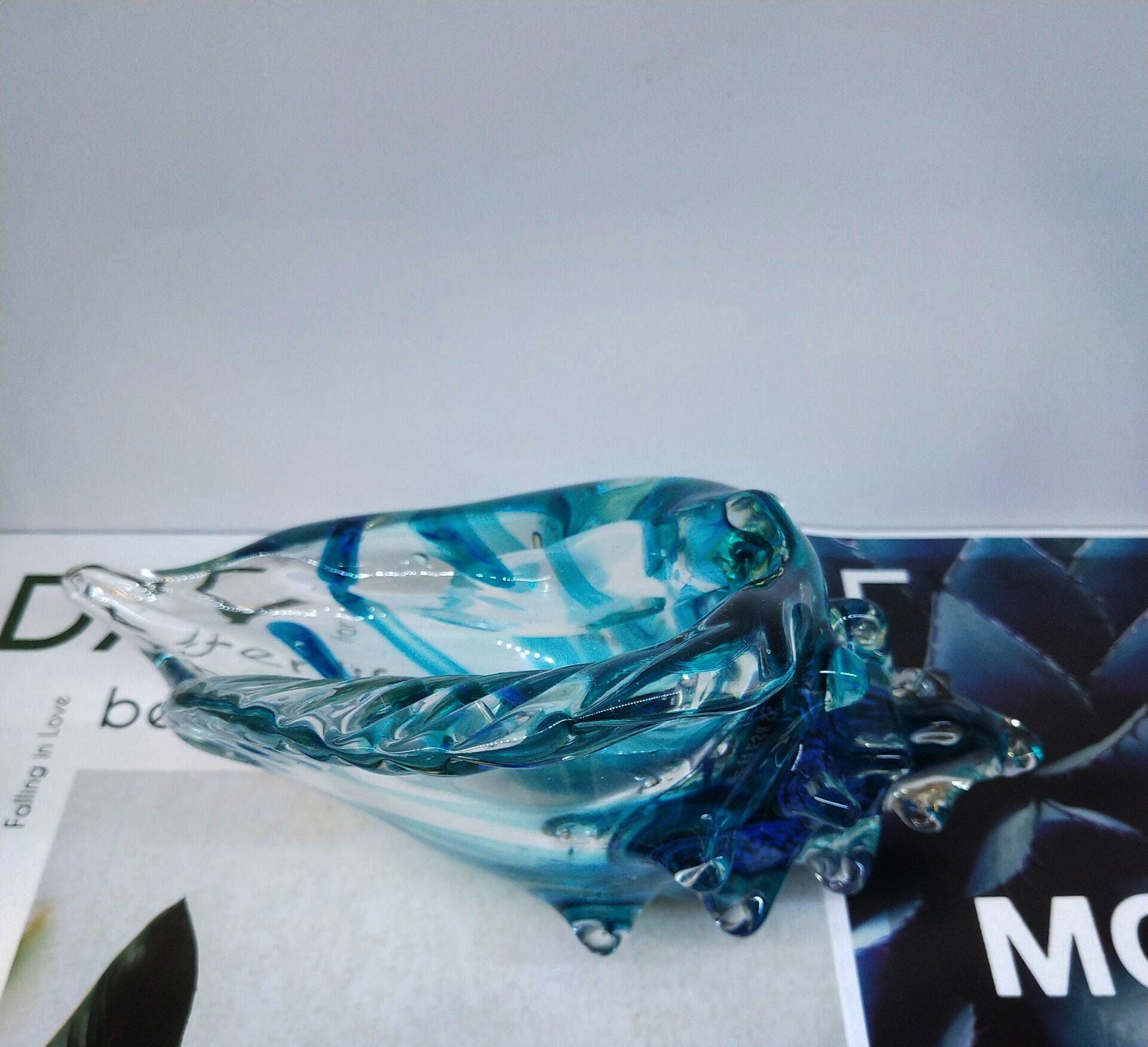 Blue Transparent Conch Shell Art Glass | Etsy UK