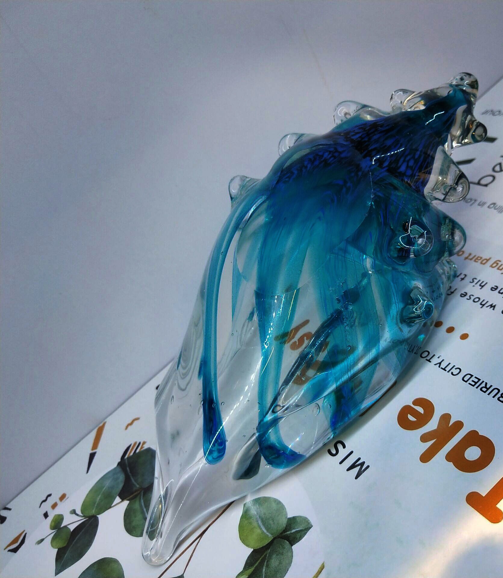 Blue Transparent Conch Shell Art Glass | Etsy UK