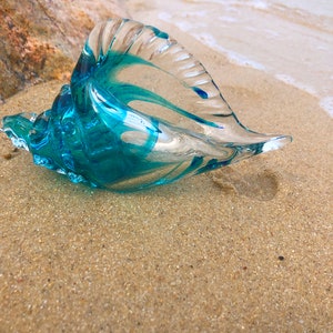 Blue Transparent Conch Shell Art Glass Sculptures Home Decor Ocean ...