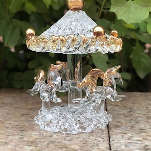 Handmade Carousel Glass Figurine Table Decor Holiday Decoration Xmas ...