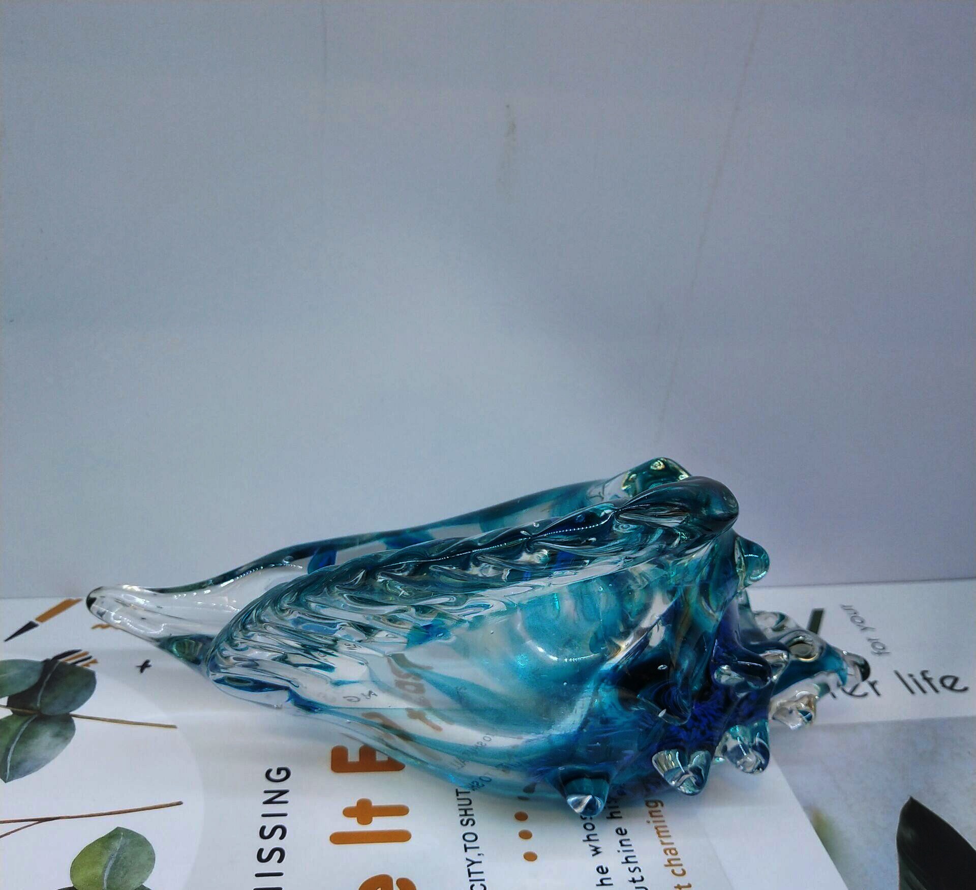 Blue Transparent Conch Shell Art Glass | Etsy UK