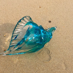 Blue Transparent Conch Shell Art Glass Sculptures Home Decor Ocean ...