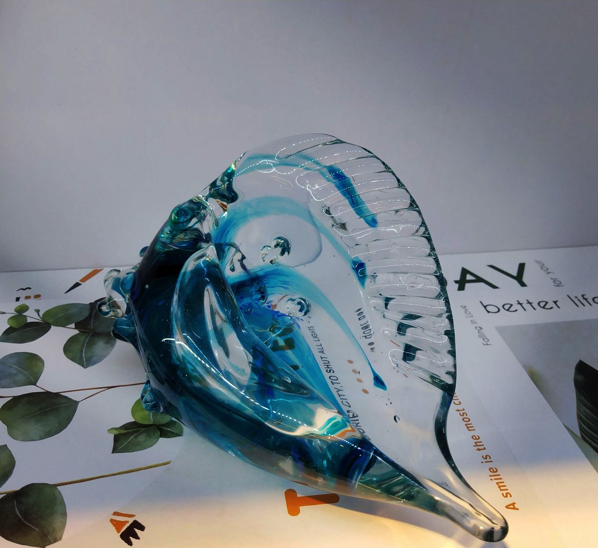 Blue Transparent Conch Shell Art Glass | Etsy UK