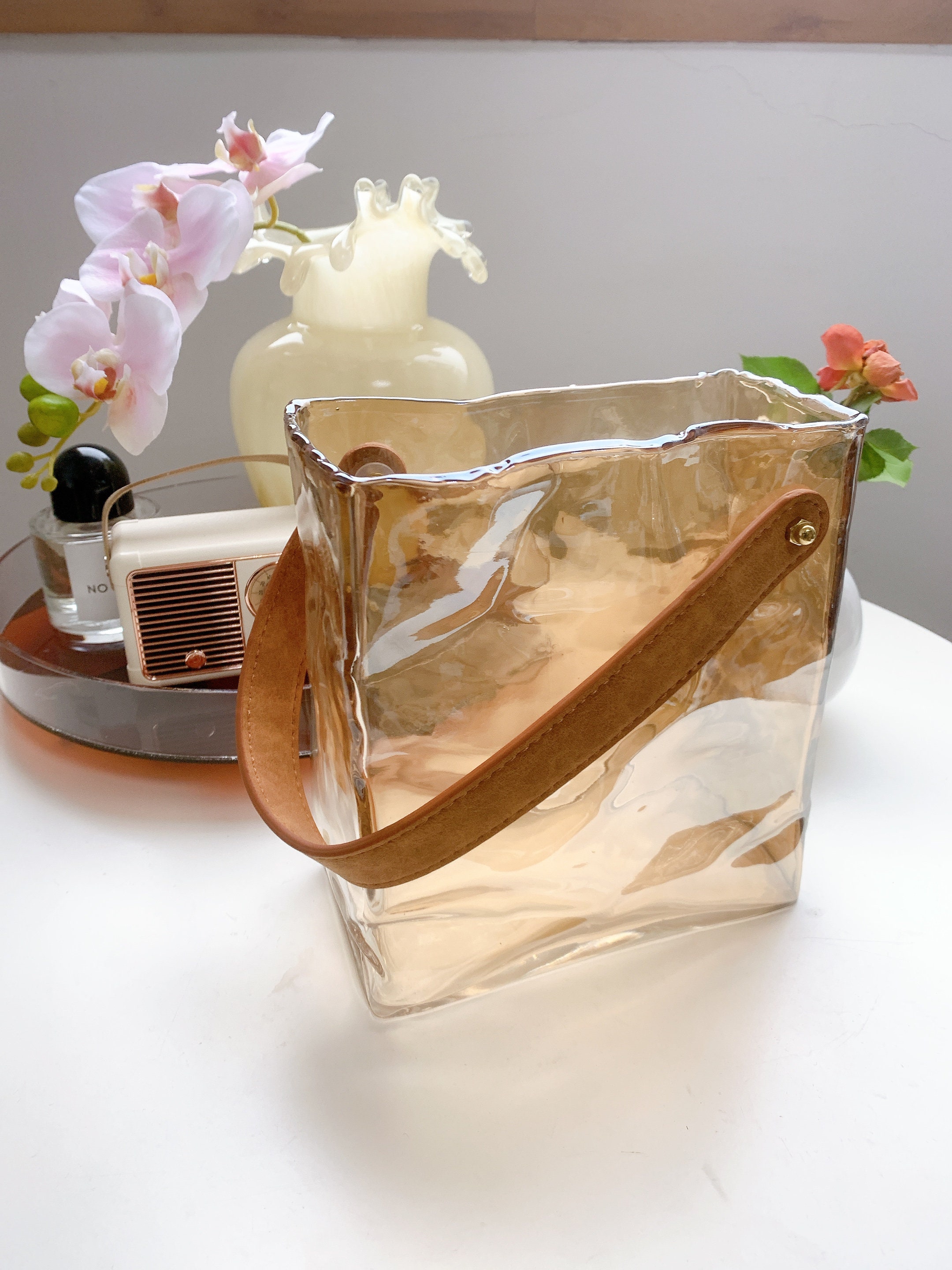 Unique Glass Tote Bag Vase, Glass Tote Bag Vase, Glass Vase Bag Fish ...