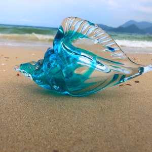Blue Transparent Conch Shell Art Glass Sculptures Home Decor Ocean ...