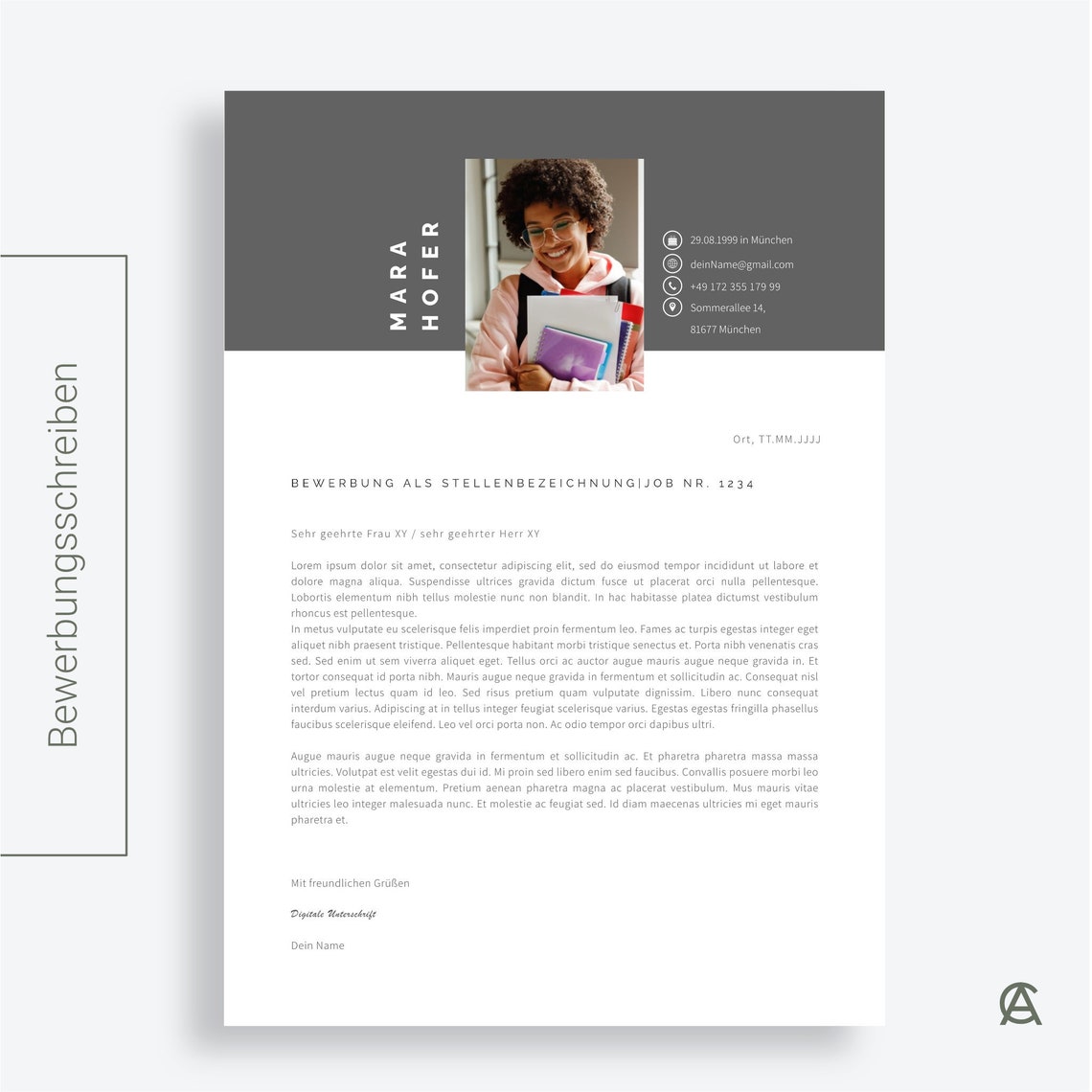 Student Application Template German, With Tabular CV, Cover Letter ...