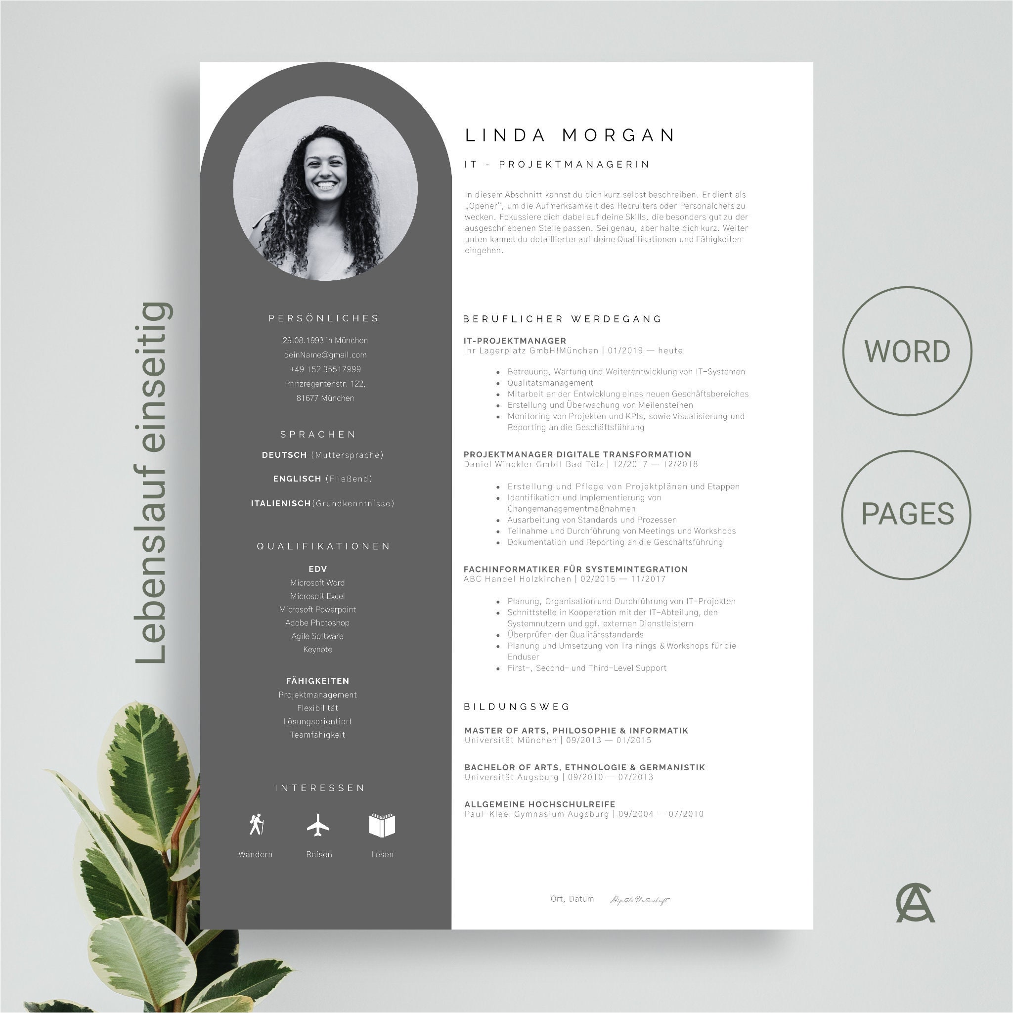 Modern Application Template in German, With Tabular CV, Cover Letter ...