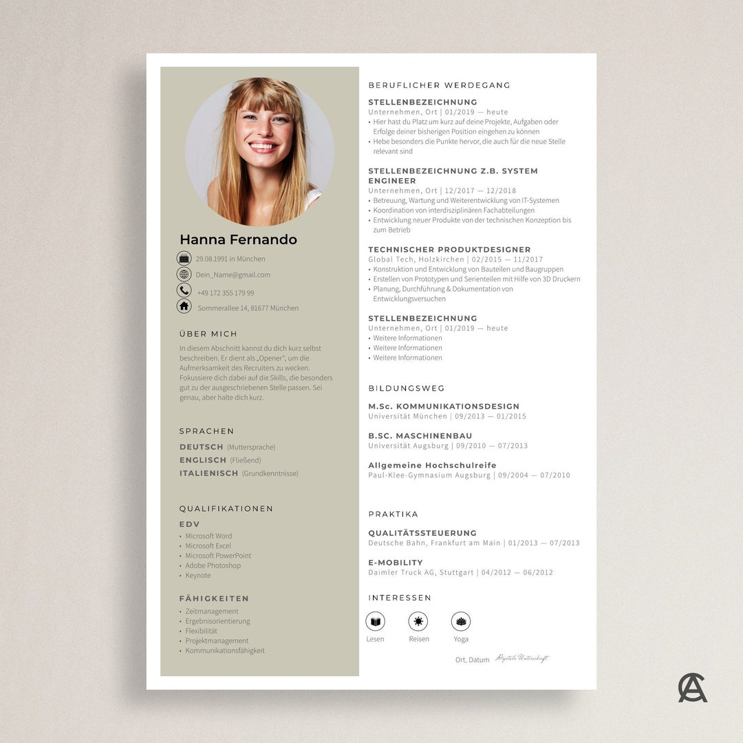 Creative Application Template German With Tabular CV, Letter of ...