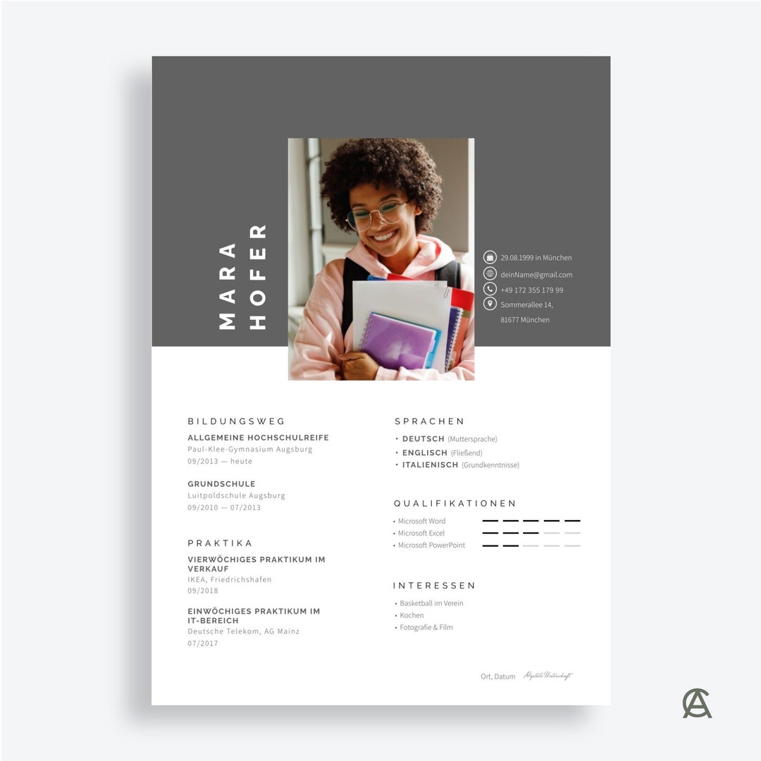 Student Application Template German, With Tabular CV, Cover Letter ...