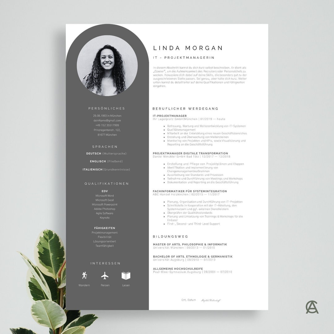 Modern Application Template in German, With Tabular CV, Cover Letter ...