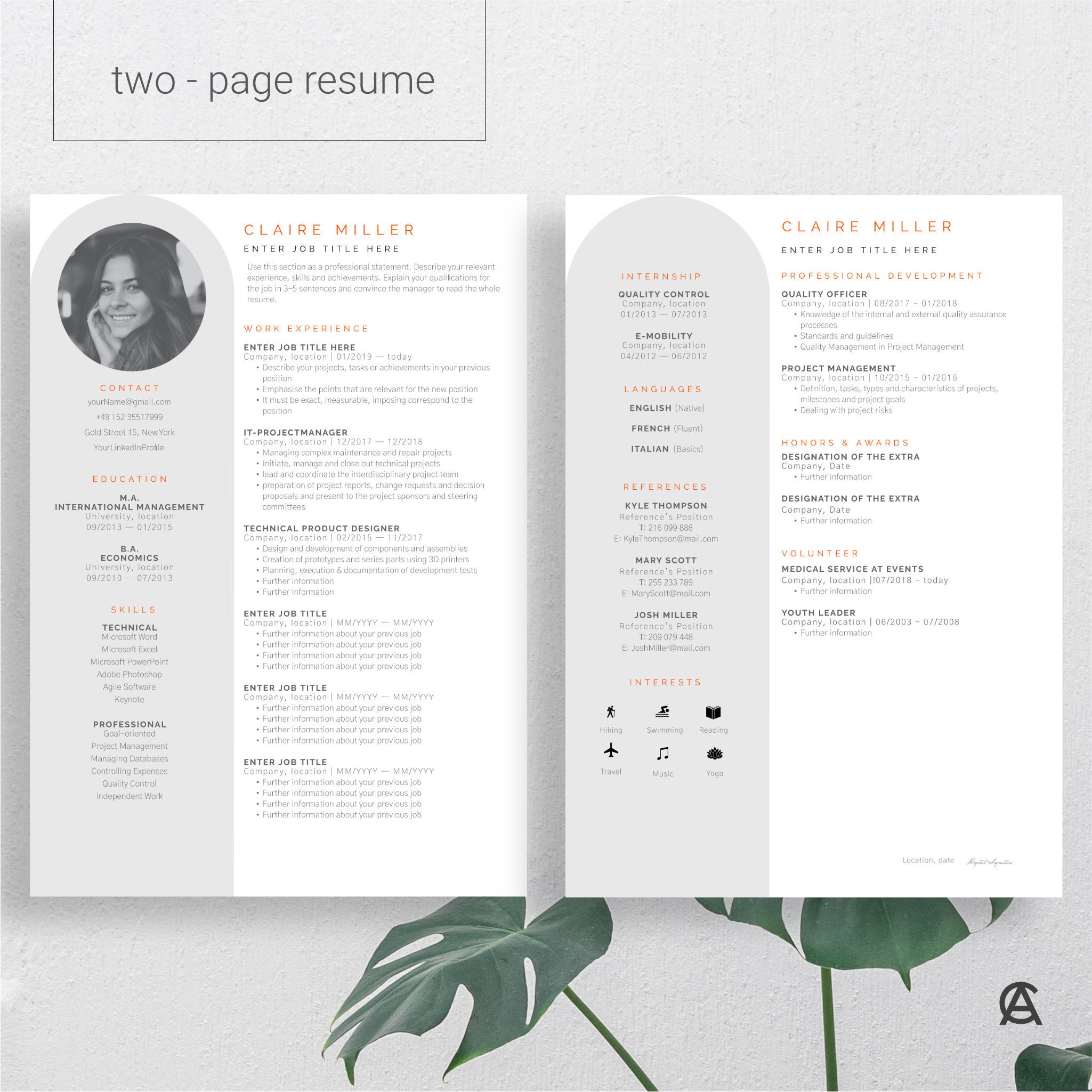 Professional Resume Template English, With 1 and 2 Page CV, Cover ...