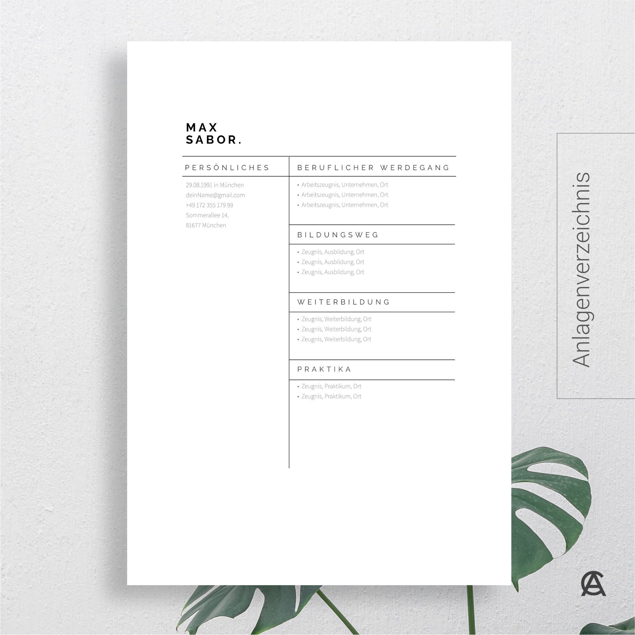 Minimalist Application Template German, With Tabular CV, Cover Letter ...