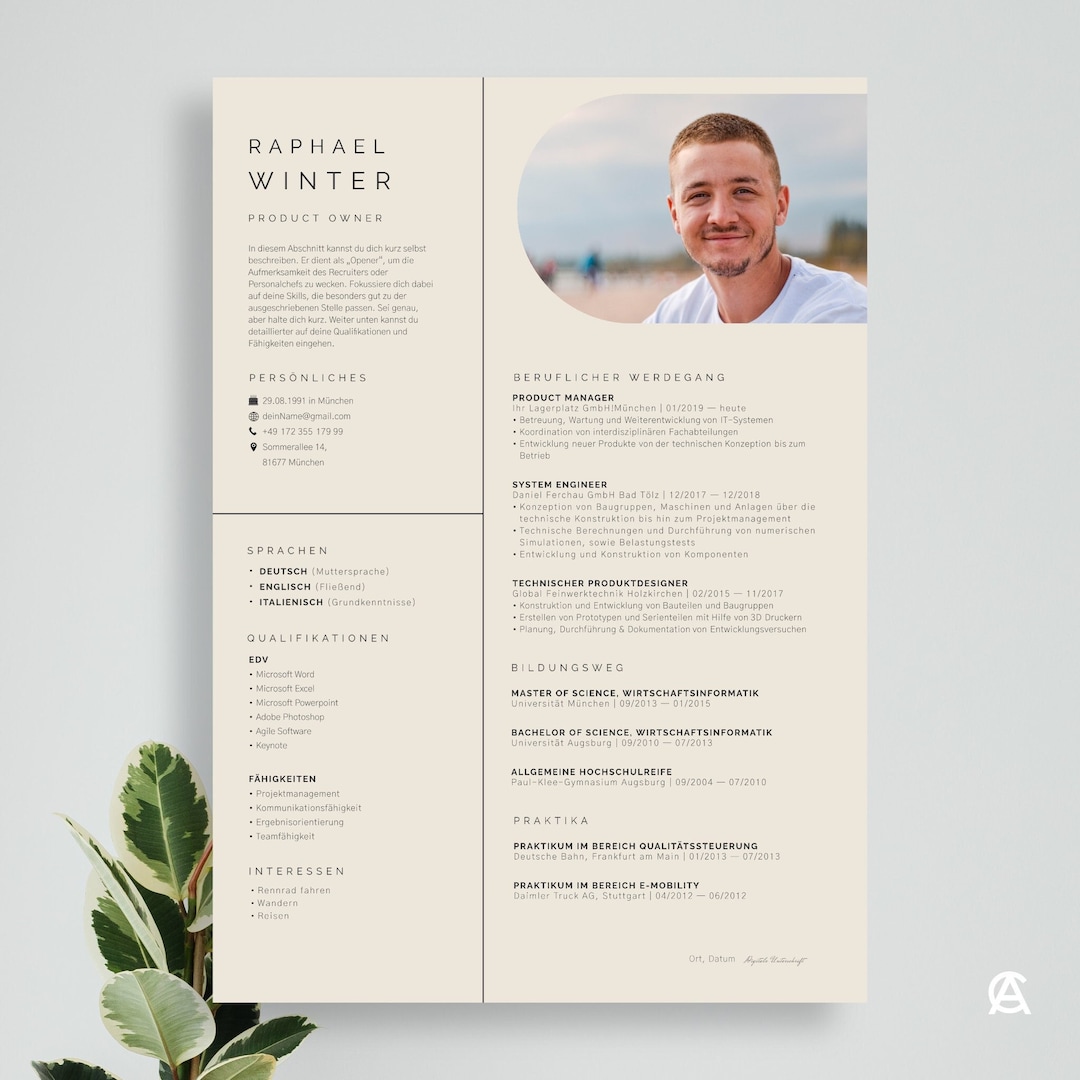 Modern Application Template in German With Tabular CV, Cover Letter ...