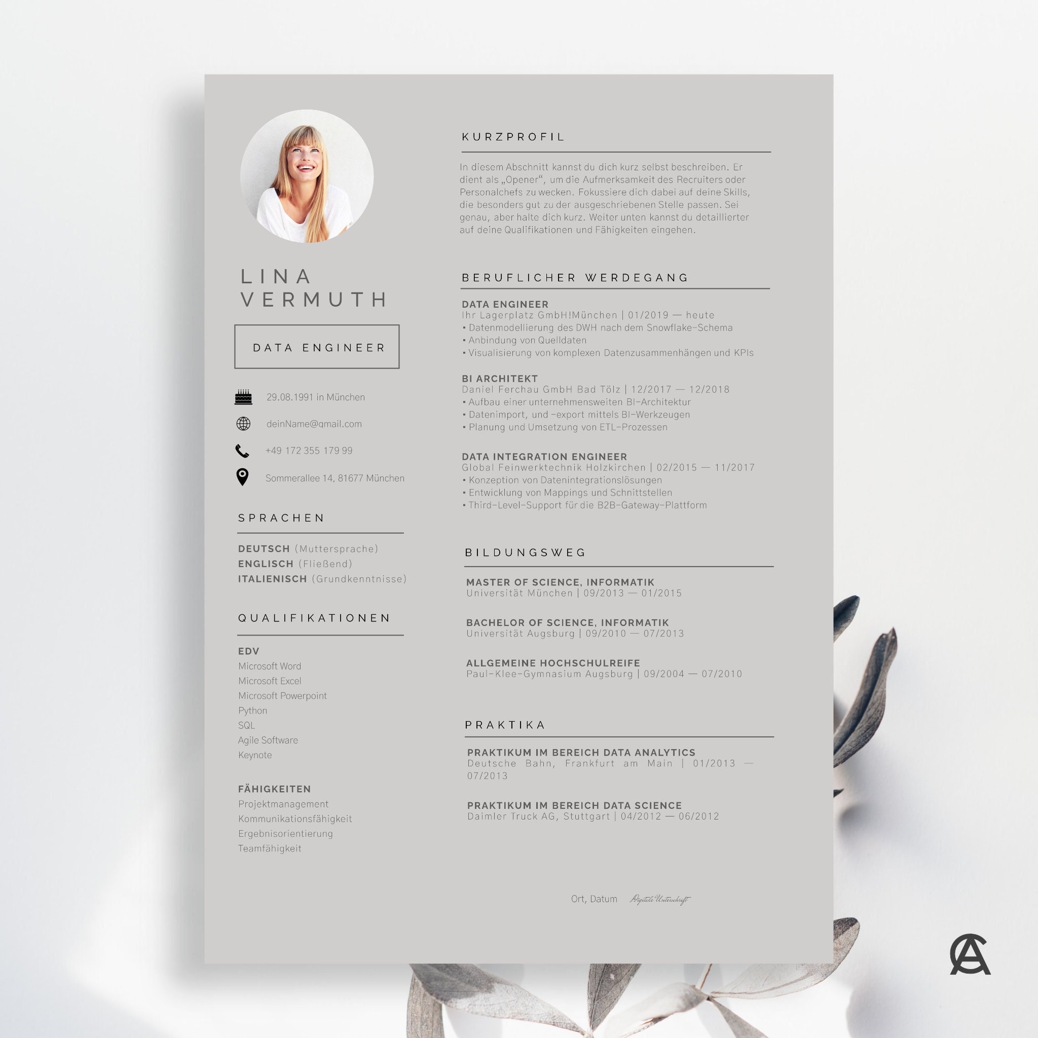 Modern Application Template German With Tabular CV, Cover Letter, Cover ...