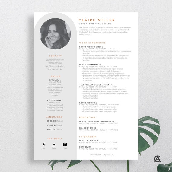 Professional Resume Template English With 1 and 2 Page CV - Etsy