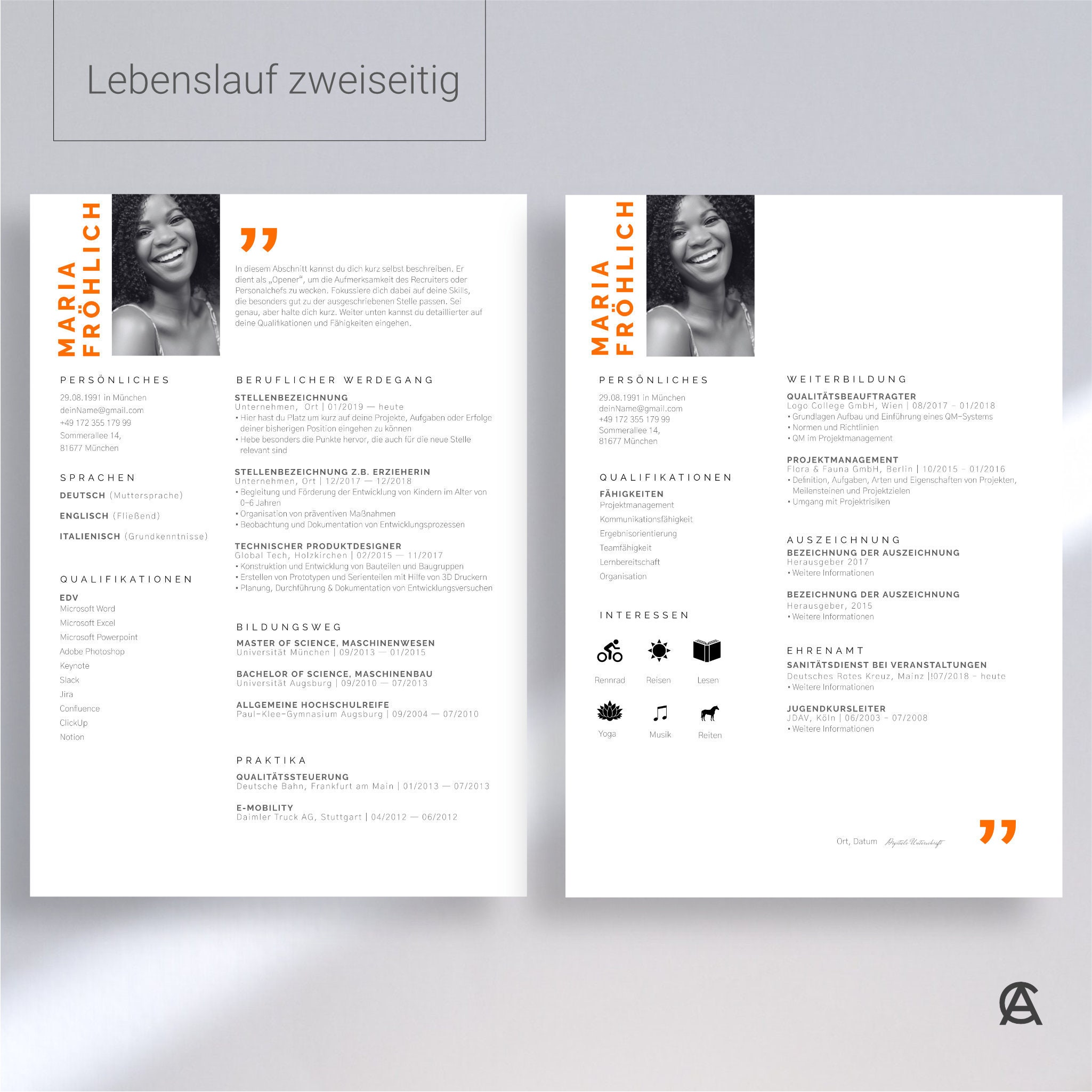 Creative Application Template in German With Tabular CV, Letter of ...