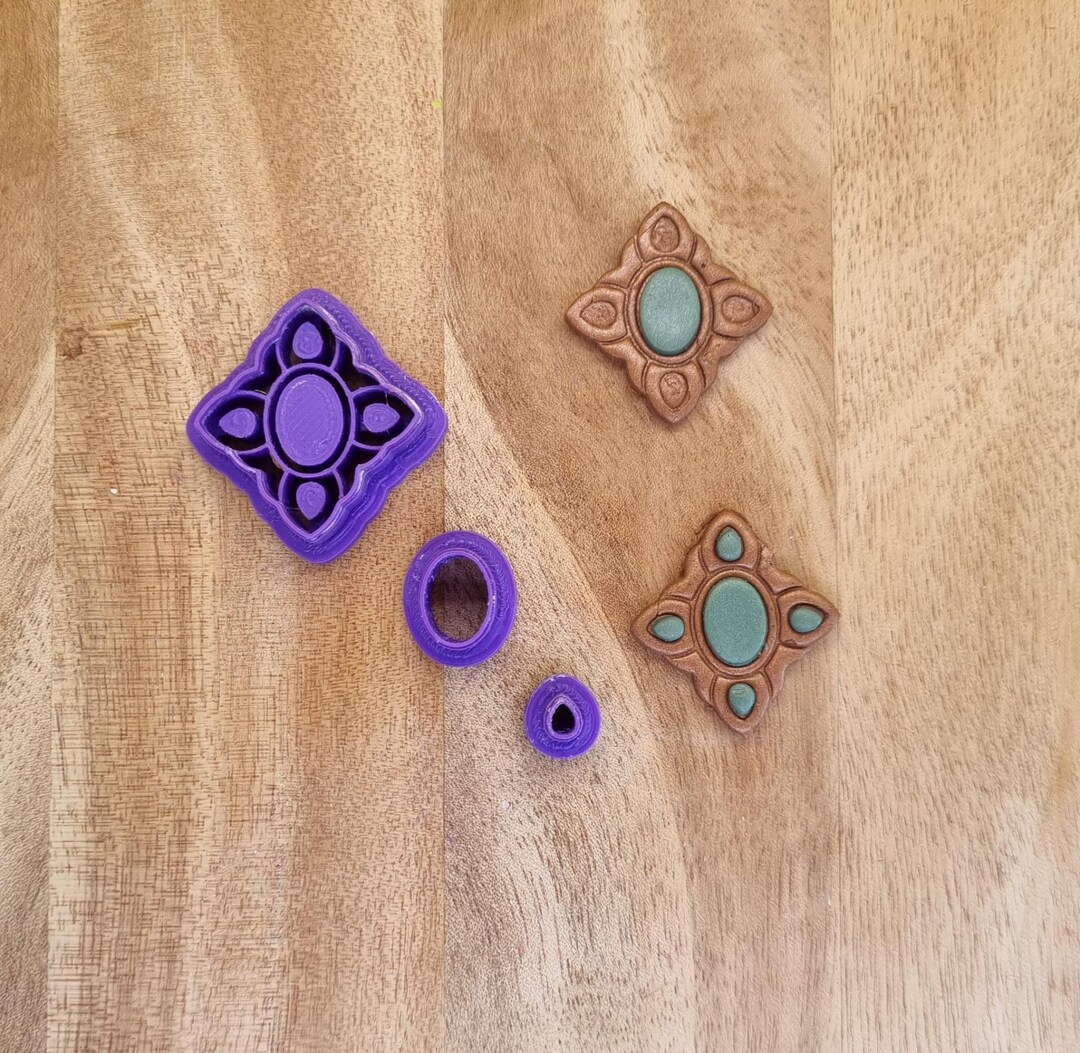 Cindy, Gemstone, Polymer Clay Cutter, Flower , Embossed Cutter, Stamp 3 ...