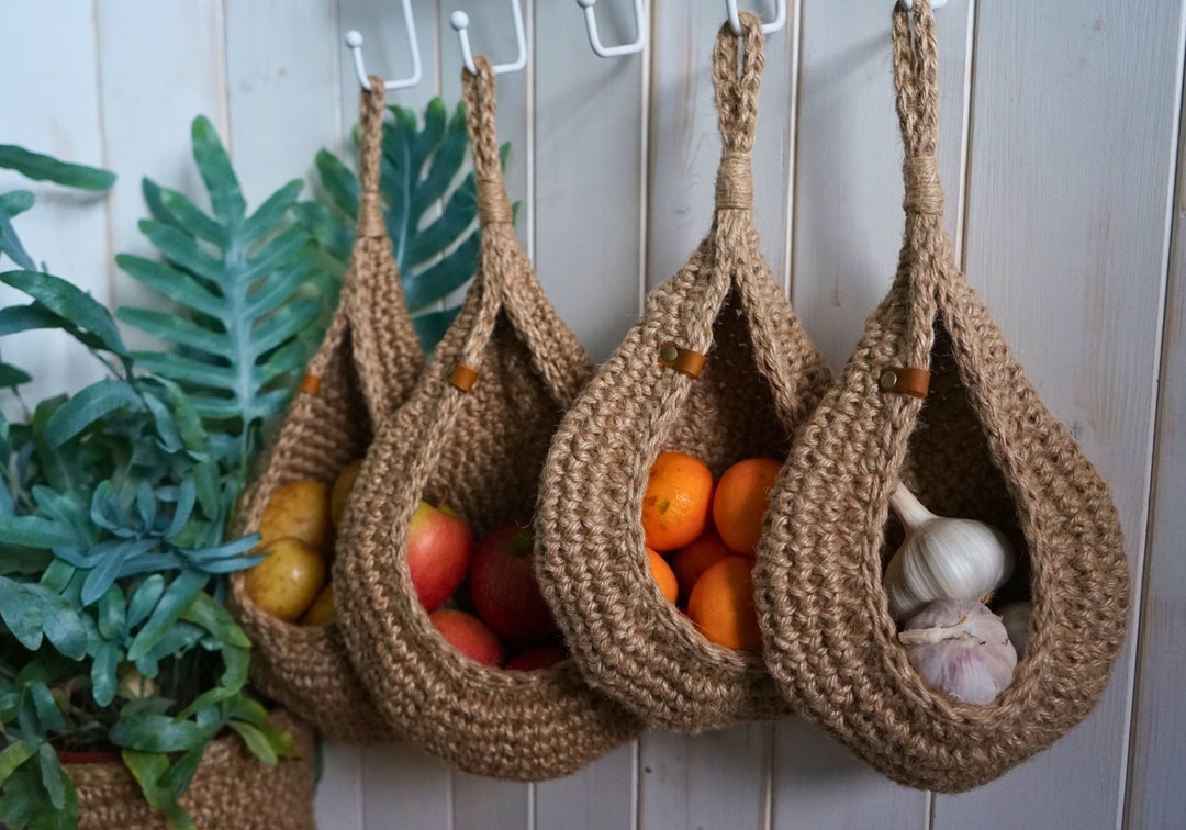 Jute Hanging Basket, Natural Organisation Crochet Basket, Vegetable or ...