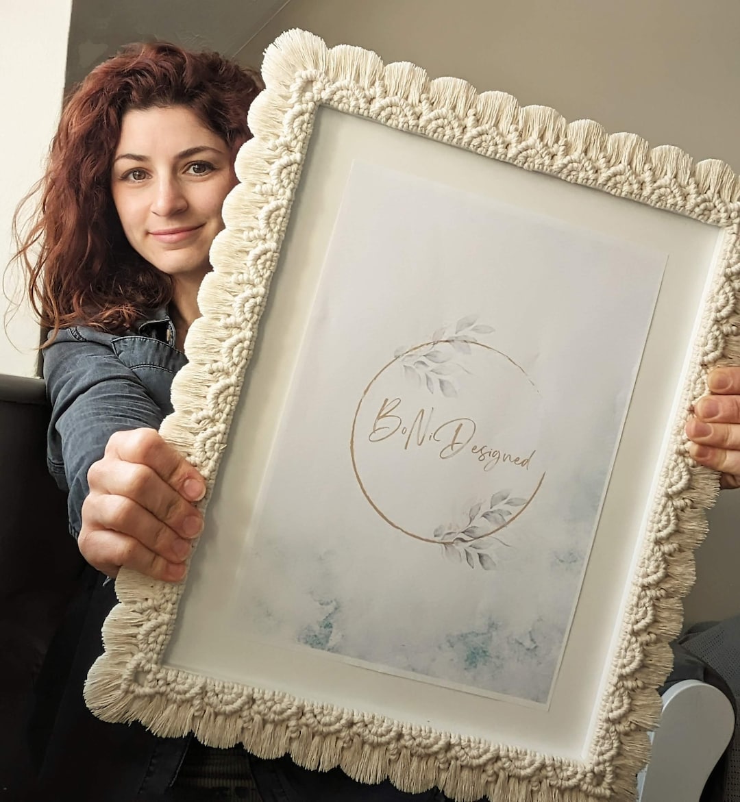 Large Wavy or Straight Edges Macrame Picture Frame Boho Wedding Decor ...