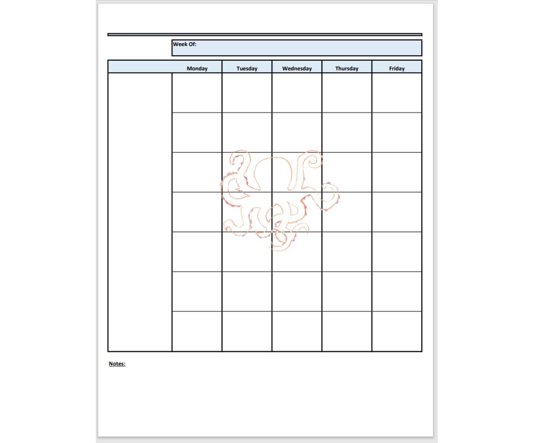 Printable Weekday Organizer- Blank W/ Column - Etsy