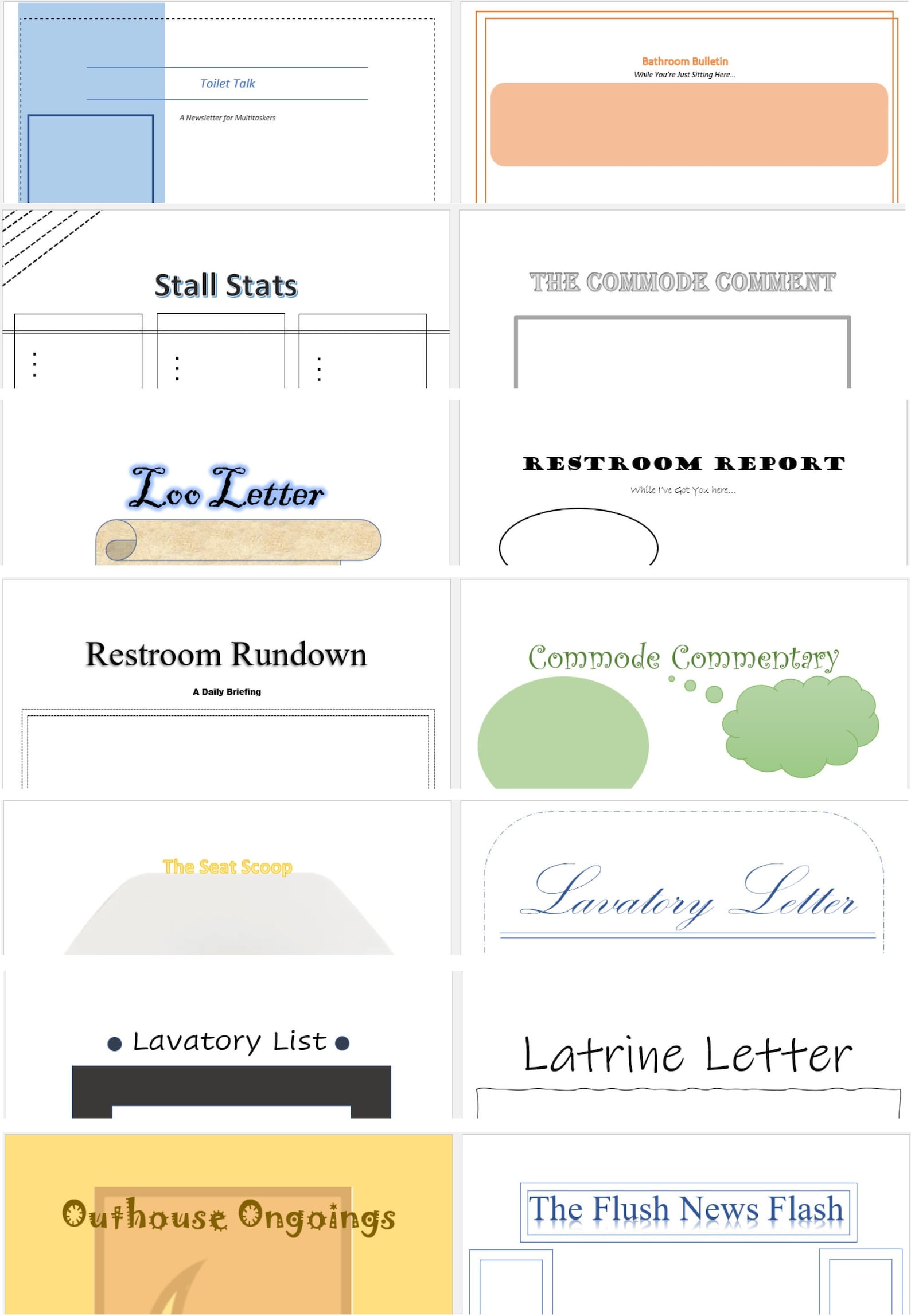 Bathroom Bulletin- Toilet Talk - Printable Newsletter Template - Etsy