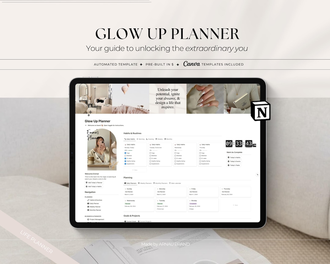 Glow up Planner Notion Template – All-in-one Life Planner (digital ...