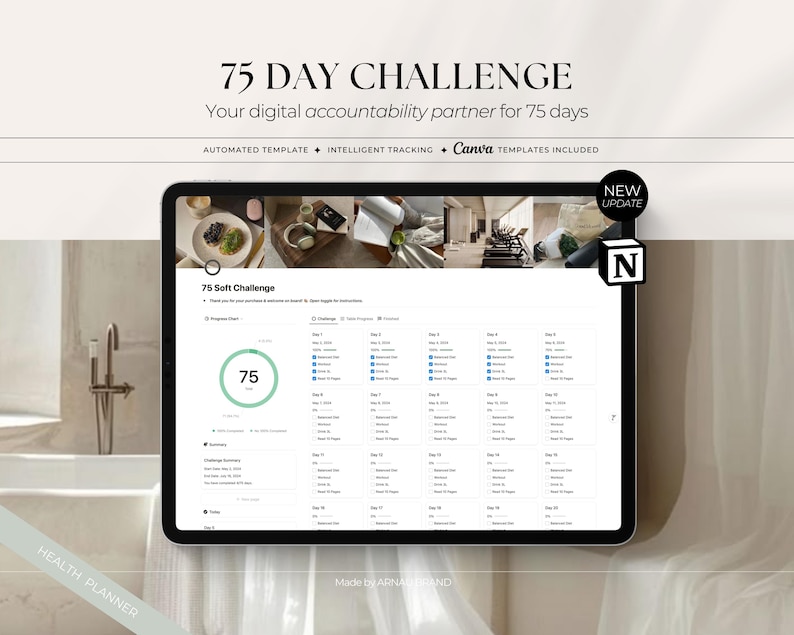 75 Day Challenge Notion Tracker | Health & Wellness Planner (digital ...