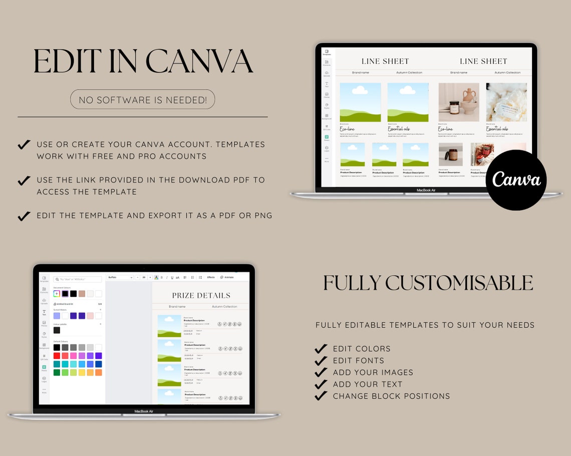 Editable Line Sheet Template Canva Product Catalog A4 - Etsy