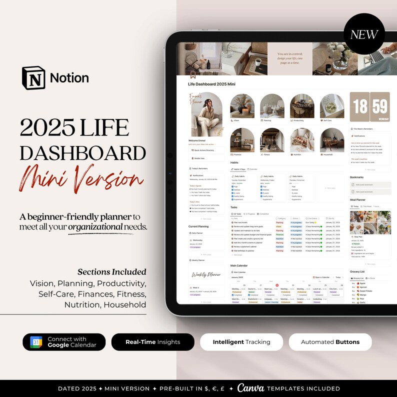 Life Dashboard 2025 Mini | Notion Template | Vision, Goals, Planning ...